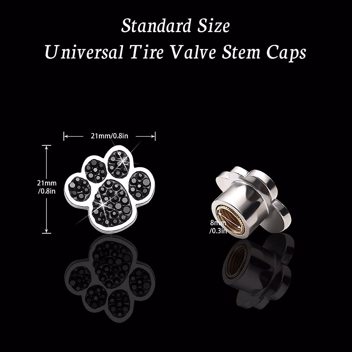 SAVORI Paw Valve Stem Caps Car Accessories Bling Handmade Crystal Rhinestone Universal Tire Valve Dust Caps 4 Pack fit for Car Auto SUV Truck Bike Wheels (Black)