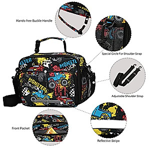 KOCOART Monster Truck Insulated Lunch Bag Large for Women Men Grunge Spray Cooler Tote Bag with Adjustable Shoulder Strap Reusable Picnic Lunch Box Outdoor for Adult Office