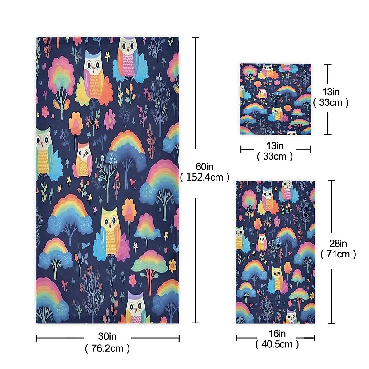 Flradish Cute Owls Rainbow Towels 3 Pack Bath Towels for Bathroom Set Soft Cotton Highly Absorbent Lightweight & Quickdry Towel Set 1 Bath Towel,1 Hand Towel,1 Washclothe