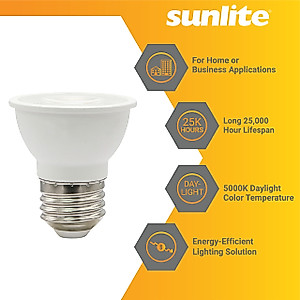 Sunlite LED PAR16 Dimmable, Short Neck Recessed Spotlight Light Bulb, 6-Watt, (50W Halogen Replacement) 500 Lumens, Medium E26 Base, 90 CRI, ETL Listed, 6 Count, 5000K Daylight