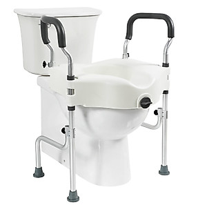 Raised Toilet Seat, Extra Wide Raised Toilet Seat with Handles, 5 Inch Elevated Toilet Seat Riser with Adjustable Legs for Elongated or Standard Commode Heavy Duty Bathroom Assist Safety Frame