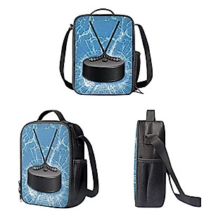 AmzPrint Ice Hockey 3 In 1 School Backpack Set 17 Inch Black Shoulder Student Backpack Insulated Lunch Box Pencil Bag Set