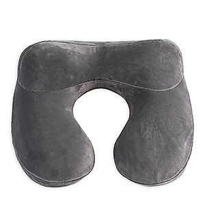 Makimoo Inflatable Travel Pillow, Neck Pillow Support for Traveling, Airplanes, Cars, and Offices with Compact Carrying Bag, Soft Velvet Washable Cover, Ideal for Adult Sleepers (Grey)