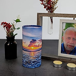 Set of 2 40 lbs Small ECO Scattering Tube Urn for Human Ashes, Biodegradable Decorative Spreading Cremation Urn for Adult Male Female Pet Dog Cat Ashes, Including ECO Artificial Flowers(Beach Sunset)