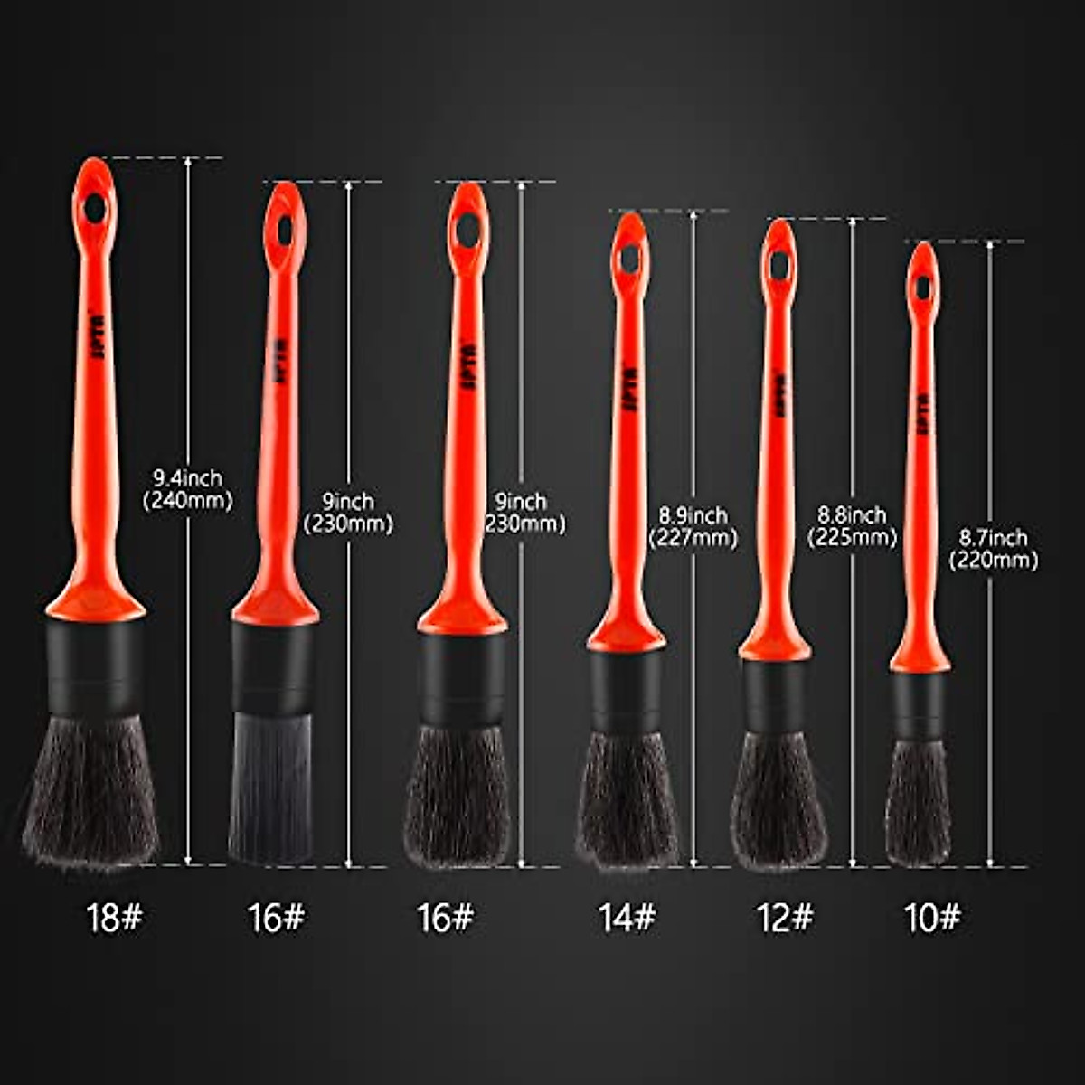 SPTA Car Detailing Brush Kit - 6 Pack, Auto Boar Hair Detail Brush Set Automotive Interior Exterior No Scratch Microfiber Detailing Brushes for Cleaning Air Vents, Engine Bays, Dashboard & Wheels
