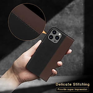 FYY for iPhone 13 Pro Max Case, [Support Magsafe Charging][Genuine Leather] Wallet Phone Case with Card Holder Protective Shockproof Cover for iPhone 13 Pro Max 5G 6.7" Black&Brown