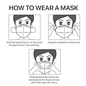 LEMENT 50pcs KN95 Face Mask Black 5 Layer Cup Dust Safety Masks Filter Efficiency≥95% Breathable Elastic Ear Loops Black Masks