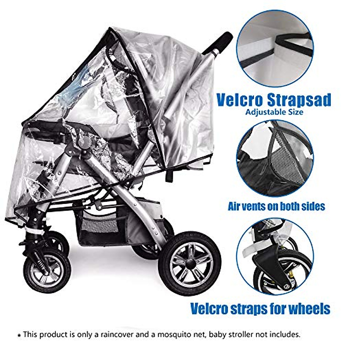 Stroller Rain Cover and Baby Stroller Mosquito Net(2-Piece Set),Universal Stroller Accessory,Waterproof, Windproof Protection,Protect from Dust Snow,Baby Travel Weather Shield