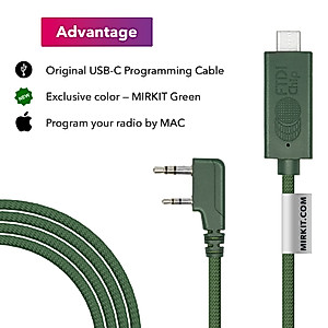 MIRKIT FTDI USB-C Baofeng Programming Cable Green for Flashing Analogue Ham Radio: Baofeng, Wouxun, Kenwood, Archell, Retevis. Compatible with Windows, Mac, Ubuntu OS
