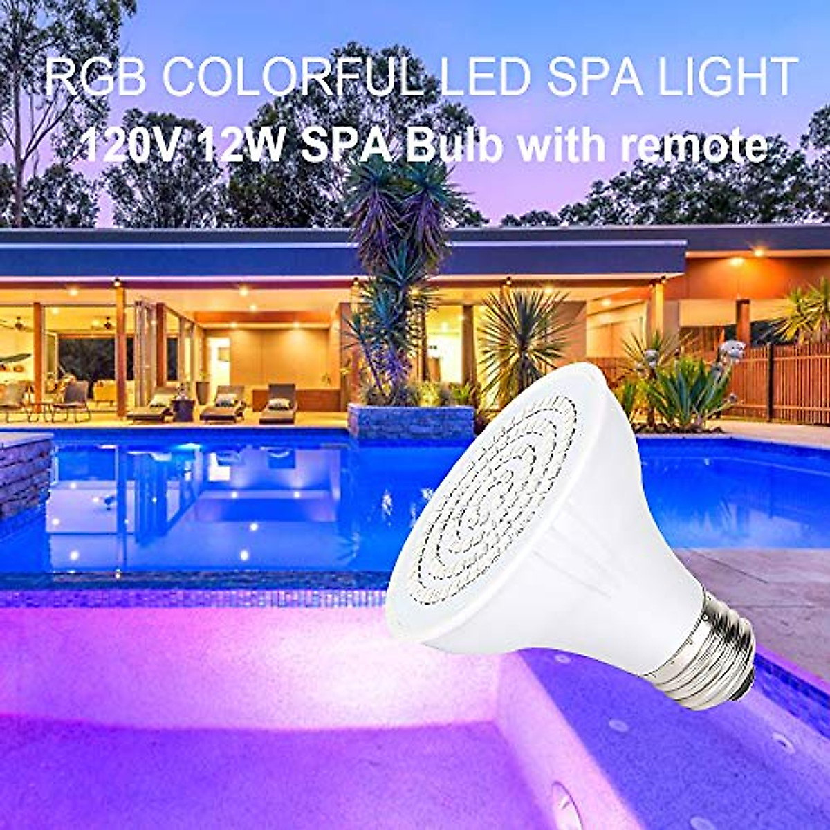 COOLWEST 120V LED Spa Lights Bulb 12W RGB Multi Color LED Spa Light with Remote for Most Spa Fixture Hot Tub Spa Inground Pool Bulb Replacement Bulb E26 Base