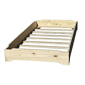 Stackable Beds - Set of Two - Twin Over Twin Wooden Bed Floorbed Frame Unfinished -Easy to Assemble Solid Pine Wooden Bed Frame