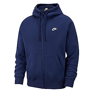 Nike Men's Sportswear Club Fleece Full Zip Hoodie, Fleece Zip-Up Hoodie Men, Midnight Navy/Midnight Navy/White, M