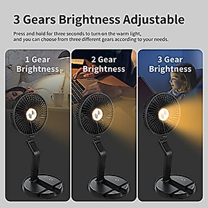 Rolg Foldaway Stand Fan, Portable Desk and Table Rechargeable Pedestal Fans with LED Light, 3 Speeds & Height, Ultra Lightweight,Wall Mounted Fan for Personal Bedroom Office Fishing Camping Fanus-001