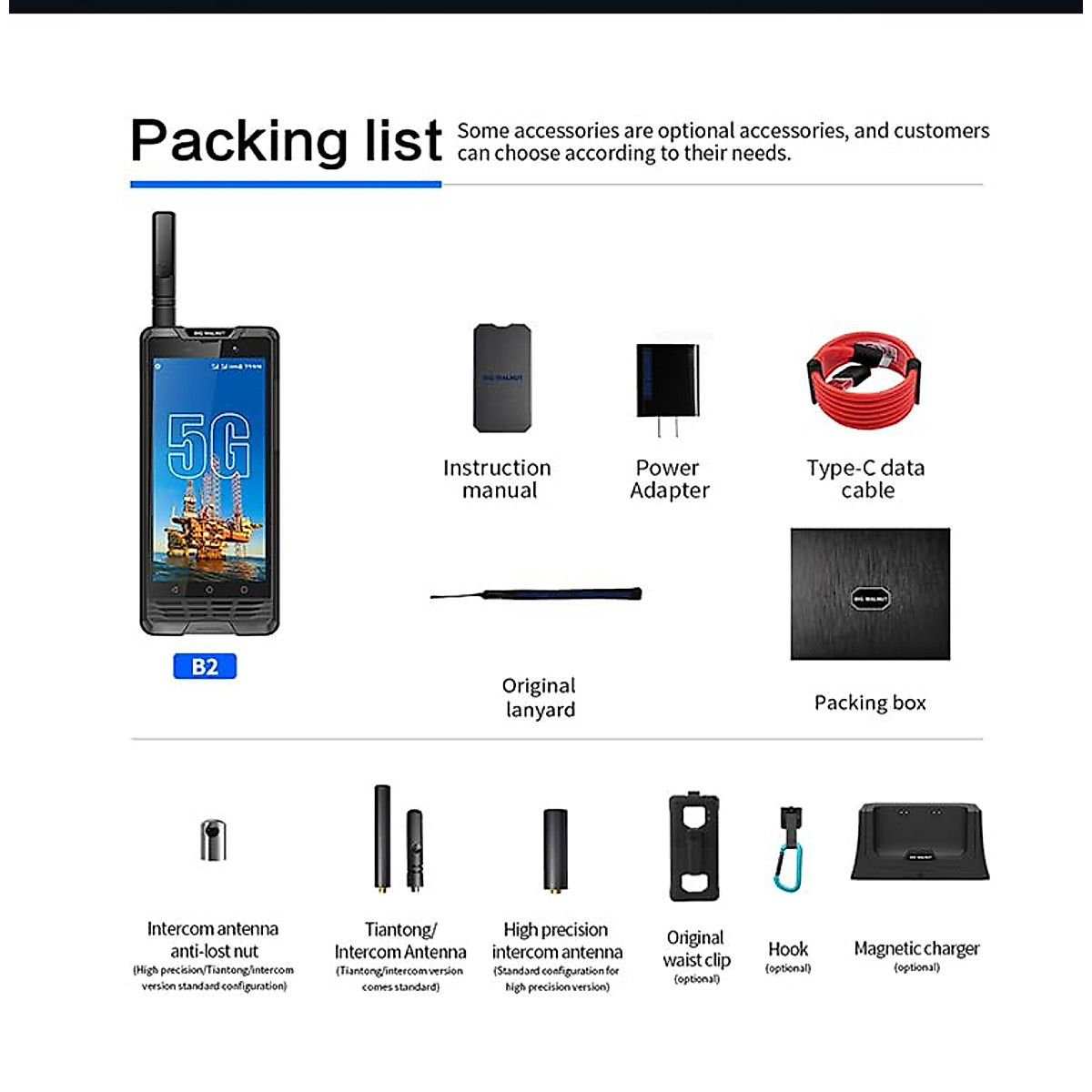 Big Walnut B2 Rugged Smartphone(2023), eSIM Dual 5G 8GB+256GB Rugged Phone Unlocked, 5.5" FHD+ Rugged Cell Phone, Android 12, 64MP Camera, 24MP Night Vision, NFC ATEX Smartphone（DMR）