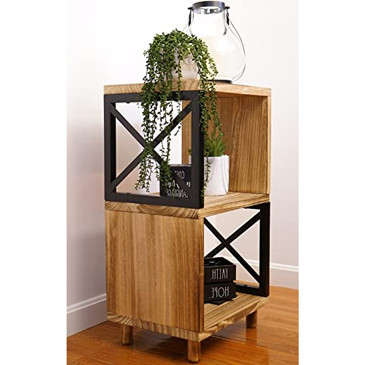 Premium Home Rustic Side Table: Farmhouse End Table, Bedside Table, Wood Nightstand, Tall End Table, High Side Tables for Small Spaces, Living Room Metal Nightstand Modern Bedroom Industrial Furniture