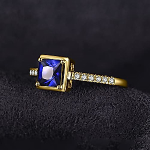 JewelryPalace Square Cut 1ct Created Sapphire Simulated Emerald Solitaire Rings for Her, 14K Yellow Gold 925 Sterling Silver Promise Ring for Women, Gemstone Jewelry Sets Rings 4.5