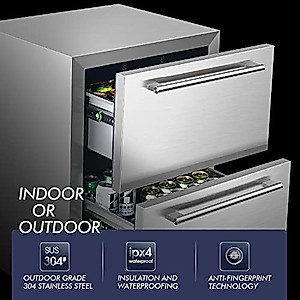 Vesgold 24 inch wide drawer refrigerator, built-in wine and beverage refrigerator under the counter, weatherproof, indoor and outdoor refrigerators, all-stainless steel cooler.