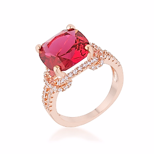 6.2ct Ruby CZ Rose Gold Plated Classic Cocktail Ring Ring Size 10