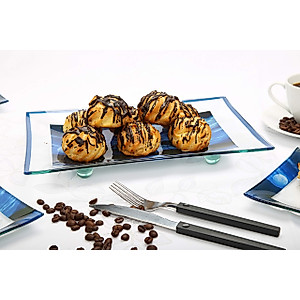 GAC Unique Landscape Design Rectangular Tempered Glass Serving Tray on Glass Ball Legs – 10x14 Inch – Break and Chip Resistant – Attractive Blue Colored Serving Platter