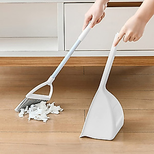 Cabilock Broom and Dustpan Set: Long Handle Stand Up Dustpans with Broom Set Household Sweeping Shovel Tools Home Cleaning Supplies for Broom Lobby Garage Home Yard White