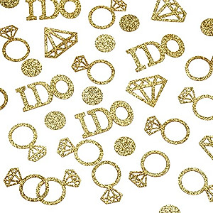Juome 450Pcs Gold Wedding Table Confetti, Glitter Confetti for Bridal Shower Engagement Party, Diamond Ring I Do Paper Confetti Bachelorette Table Scatters Decorations