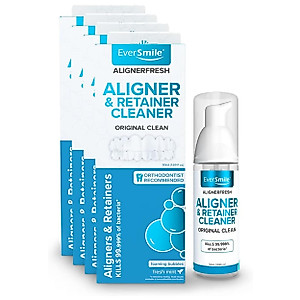 EverSmile AlignerFresh Original Clean Foam – Cleaner Compatible w/Invisalign and All Clear Aligners & Retainers – Eliminates Bacteria, Whitens Teeth, Fights Bad Breath – 50ml (4 Pack)