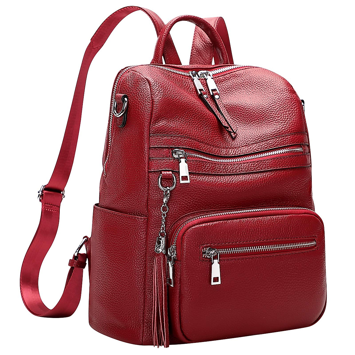 ALTOSY Genuine Leather Backpack Purse for Women Large Shoulder Bag With Laptop Compartment Multiple Pockets(S106 Red)