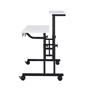 LKKRO Rolling Writing Desk with Height Adjustable Desktop and Moveable Shelf, White
