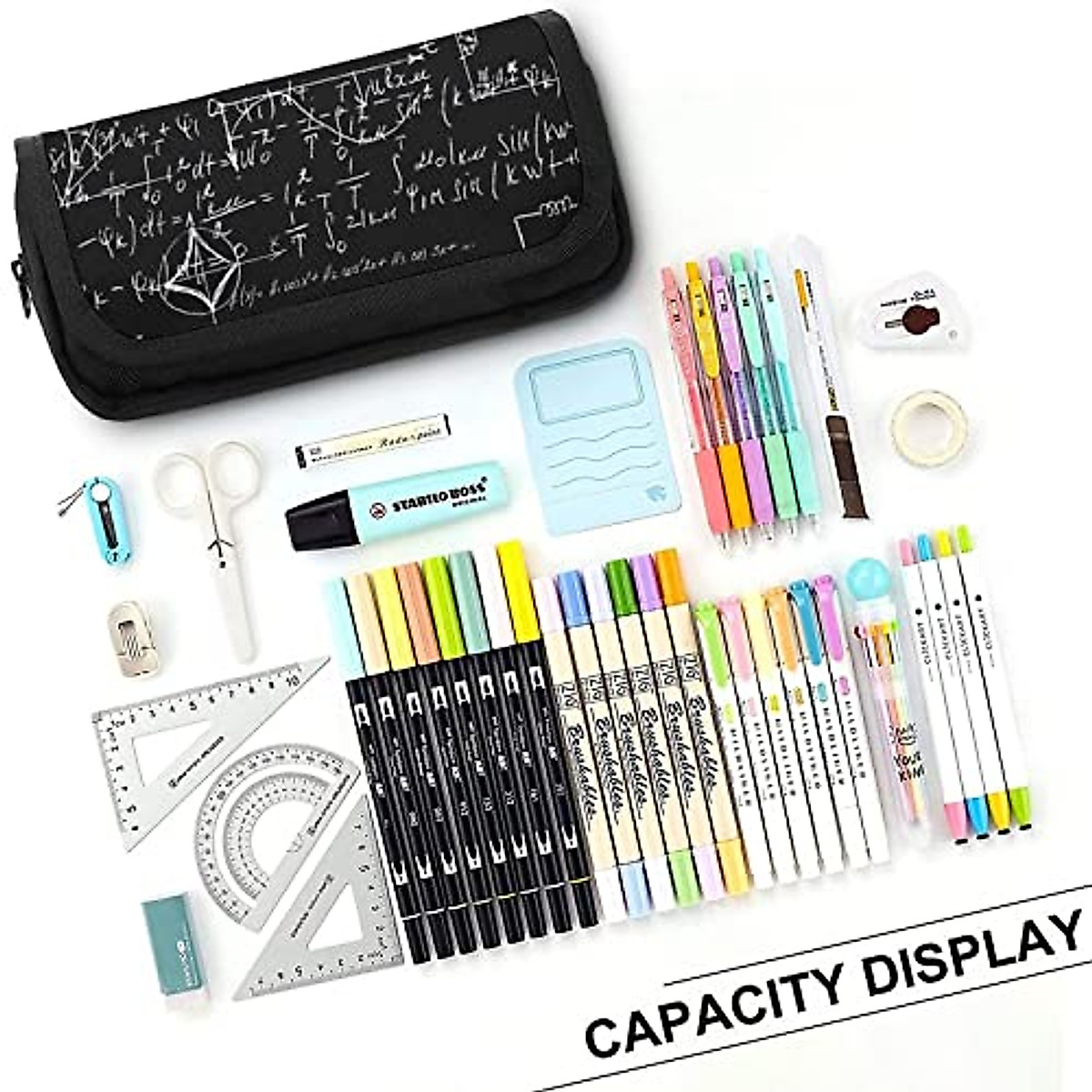Formulas and Electronic Components Large Capacity Pencil Case Multi-Slot Pencil Bag Portable Pen Storage Pouch with Zipper