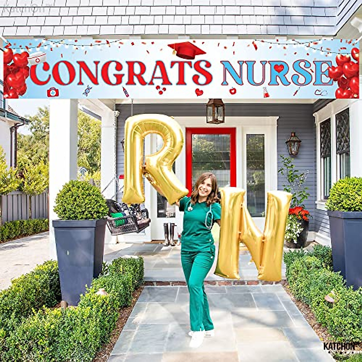 Xtra-Large Congrats Nurse Banner - 120x20 Inch | Blue and Red Nursing Graduation Party Supplies | Nurse Party Decorations | Rn Graduation Party Decorations 2023 | Nurse Graduation Decorations 2023
