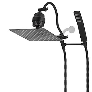 Hibbent All Metal Shower Head with Shower Filter, 10'' High Pressure Rain Shower Head, Showerhead Combo/Handheld Shower Wand, 12'' Adjustable Curved Shower Extension Arm, 71'' Hose, Oil-Rubbed Bronze