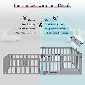 Tatub Montessori Twin Floor Bed with Safety Guardrails, Door Installs Left or Right - Grey Wood Frame