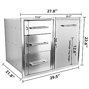 Globamboo Outdoor Kitchen Drawer Combo, BBQ Access Trash Drawer Combo with Propane Tank Tray, Outdoor Kitchen for BBQ Island, Grilling Station, Outside Cabinet (29.5" WX22.6 HX21.7 D)（Left Drawer）