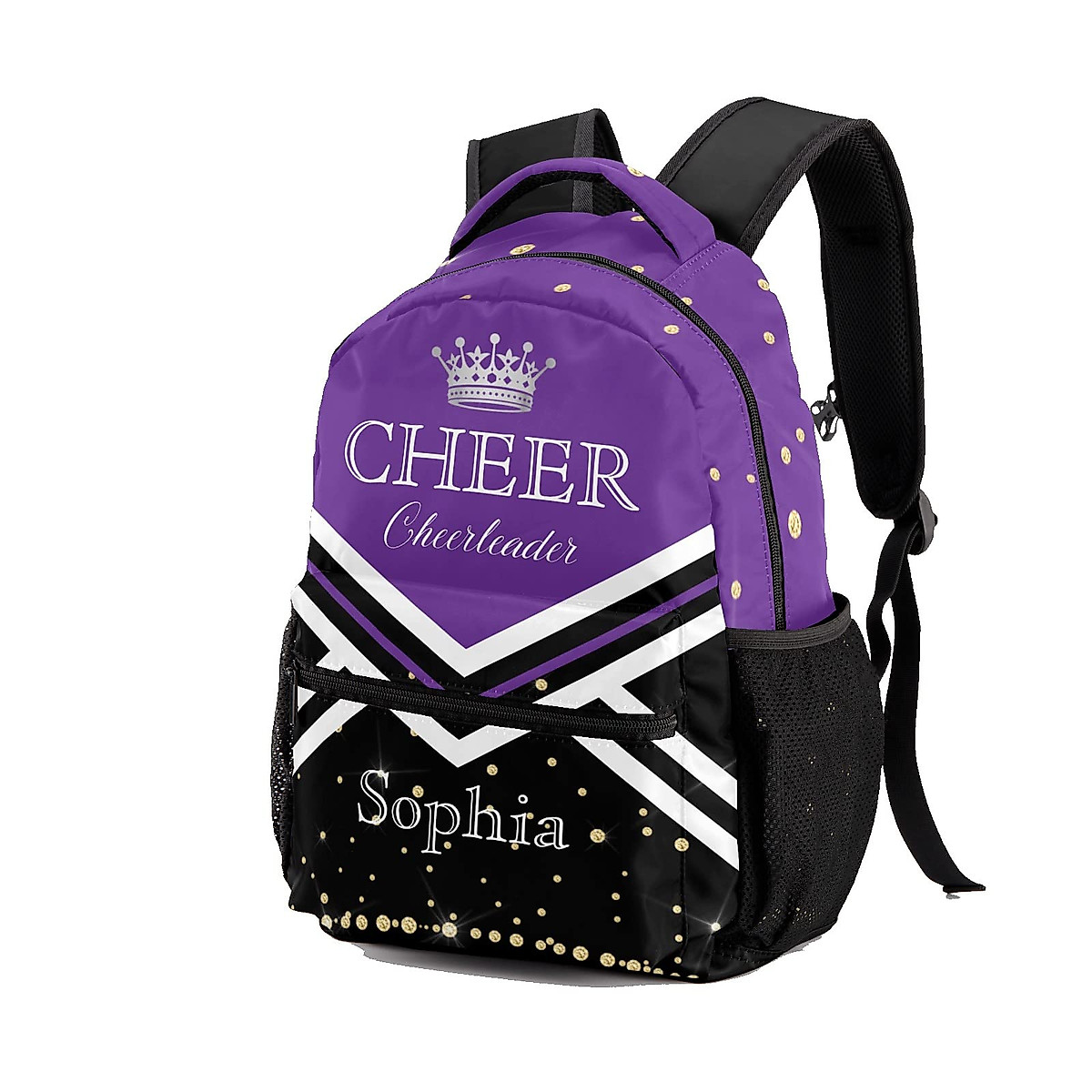 Personalized Print Cheerleader Cheer Purple Black Custom Backpack Waterproof Multifunctional Daypack with Name Gift