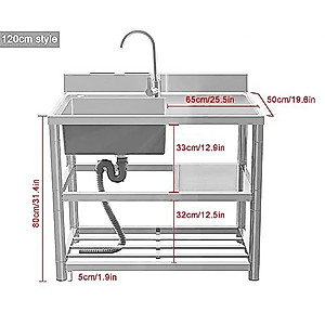 Commercial Restaurant Sink Stainless Steel Utility Sink Single Bowl Set Single Bowl w/Faucet & Drainboard Outdoor Garden Sink for Kitchen Laundry Room Garage