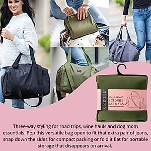 KEDZIE Triple Threat Foldable Duffle Shoulder Bag for Women with Adjustable Removable Shoulder Strap - Black