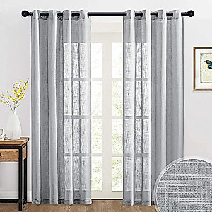 RYB HOME Linen Textured Sheer Curtains 84 inches Long Light & Airy Sheer Window Curtains Country Rustic Farmhouse Curtains for Living Room Bedroom, W 52 x L 84 inch, 2 Pcs, Grey