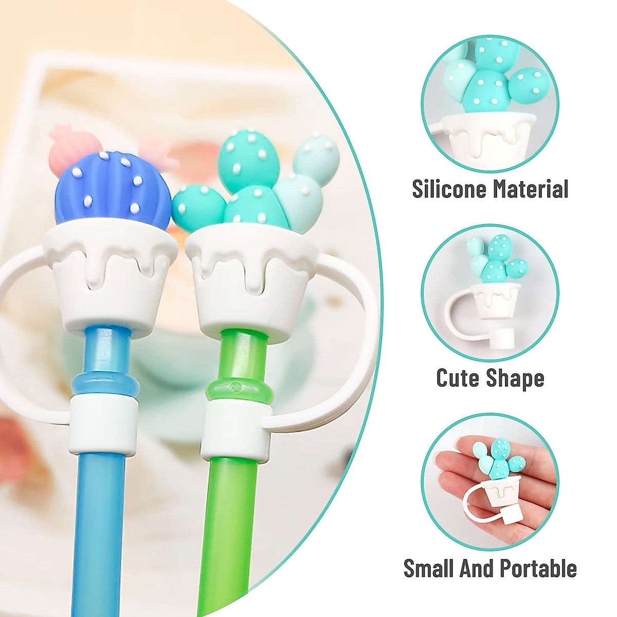 12 Pcs Silicone Straw Plug Reusable Straw Cover Cap Cute Cartoon Straw Tips Seal Splash Proof Straw Protector Caps Dust-proof Cup Straw Accessories for 6-8mm Straws