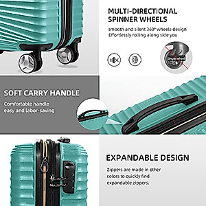 LEAVES KING Luggage 5 Piece Sets, Hard Shell Luggage Set Expandable Carry on Luggage Suitcase with Spinner Wheels Durable Lightweight Travel Set for Men Women(14/18/20/24/28, Green)