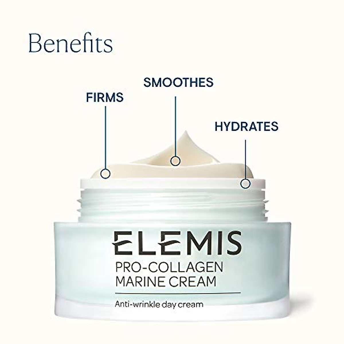 ELEMIS Pro-Collagen Marine Cream | Lightweight Anti-Wrinkle Daily Face Moisturizer Firms, Smoothes, and Hydrates with Powerful Marine + Plant Actives 1.6 Fl Oz (Pack of 1)