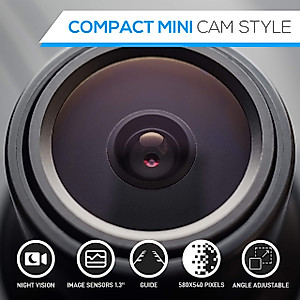 Universal Mount Front Rear Camera - Marine Grade Waterproof Built-in Distance Scale Lines Backup Parking/Reverse Assist Cam w/ Night Vision LED Lights 420 TVL Resolution & RCA Output - Pyle PLCM38FRV,Black