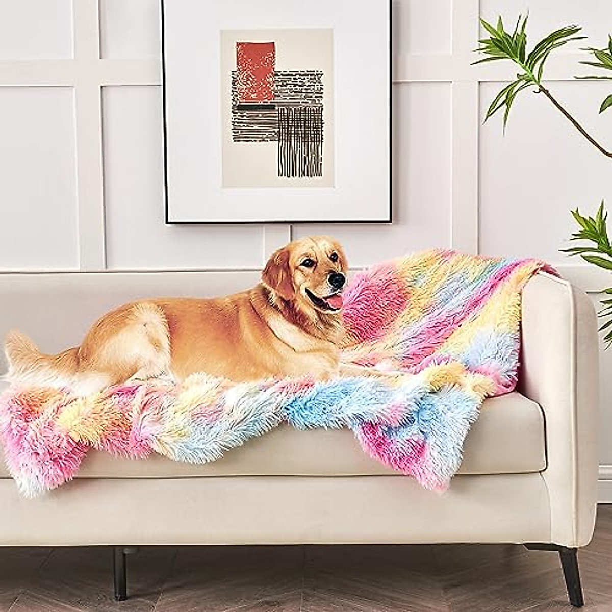 UOMNY Faux Fur Throw Blanket with Throw Pillow Cover Tie Dye Fluffy Blanket Set for Girls 50 x 60 Rainbow Plush Blankets for Couch Sofa Bed Teen Girl Gifts for Birthday Christmas Pink