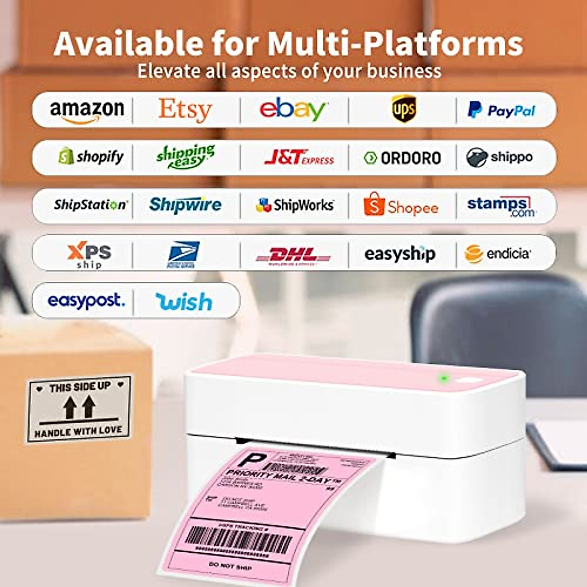 Bluetooth Thermal Label Printer 4X6 - Wireless Shipping Label Printer for Small Business & Packages - Pink Thermal Label Printer Shipping Label Makers, Compatible with iPhone, USPS, Etsy, Amazon