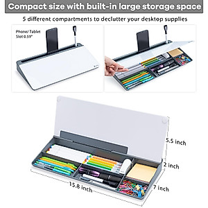 Desk Whiteboard Dry Erase Glass Whiteboard, Varhomax Desktop White Board to-do List Memo Notepad for Home Office and School Accessories Supplies with Storage Caddy for Computer Keyboard Stand (Gray)