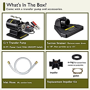 Limodot 12v Water Pump, 12 Volt Water Transfer Pump, Self Priming Battery Powered Pump, Portable DC Electric Pump With Suction Kit, ON/OFF Switch,1/8'' Low Suction, For RV, Rain Barrel, Pool, Garden