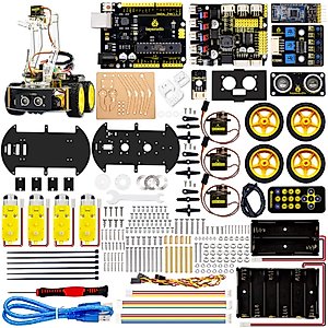 KEYESTUDIO 4WD Bluetooth Smart Car Robot Arm Building Starter Kit for Arduino ，for Uno R3 Programmable Robotics Coding Kit DIY Set for Student Adults 15+