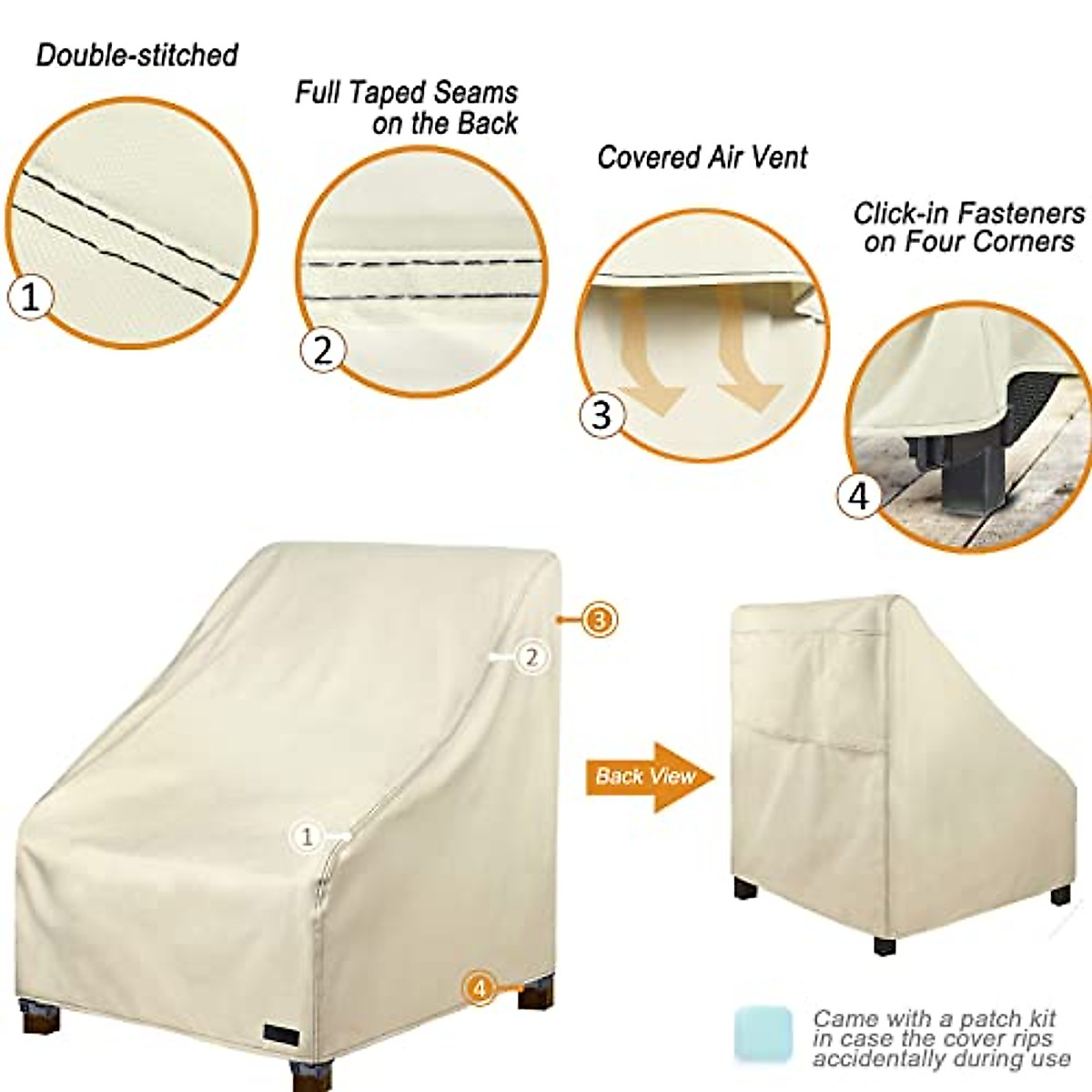 NettyPro Patio Chair Covers for Outdoor Furniture 2 Pack, Waterproof Heavy Duty Lawn Patio Furniture Cover Deep Seat Dining Chair Covers High Back, 34W x 37D x 36H inches, Beige