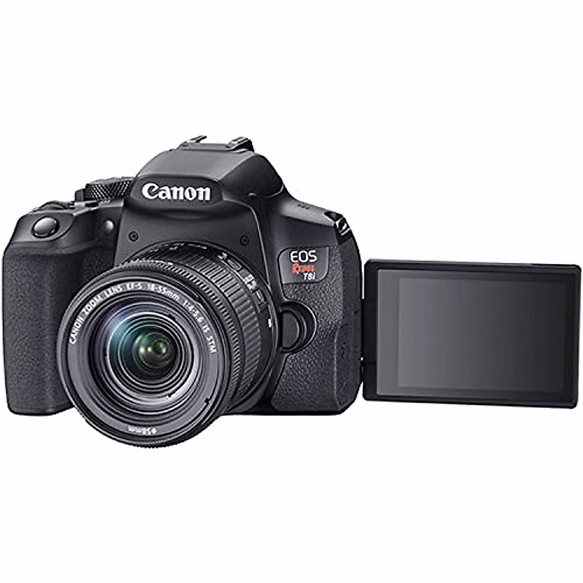 Canon Intl. Canon EOS Rebel T8i DSLR Camera w/Canon EF-S 18-55mm F/4-5.6 is STM Zoom Lens + Case + 64GB Memory (22pc Bundle) (Renewed)