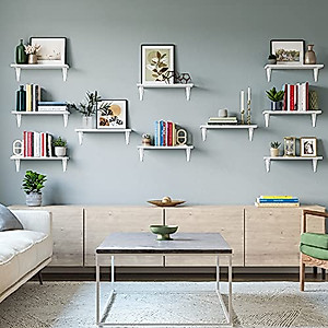Wallniture Arras 17"x6" Floating Shelves for Storage, Bookshelf Living Room Decor, Wall Storage Shelves for Kitchen, Hallway Floating Shelf, Dining Room Wall Bookshelves Set of 10, White, Wood