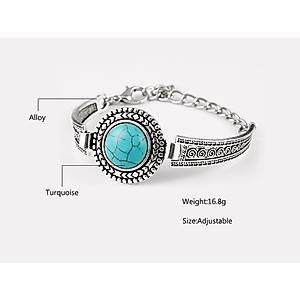 ZIVEMOT Western National Style Vintage Turquoise Bracelet Silver Turquoise Bangle Western Jewelry for Women
